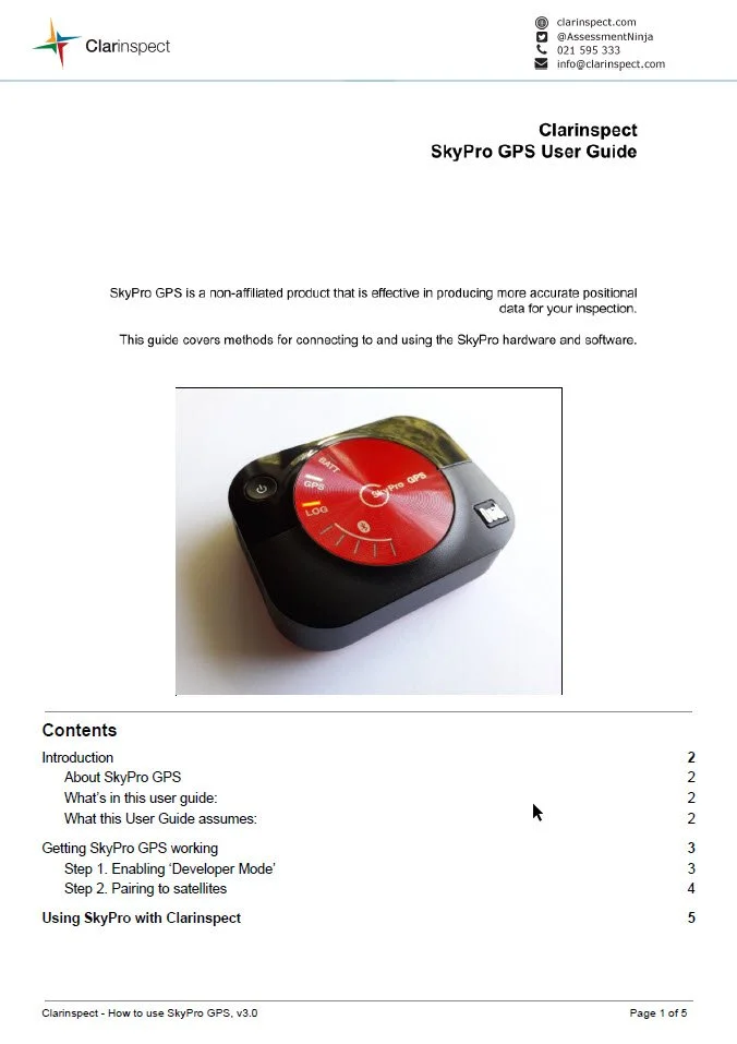 SkyPro GPS: Usage and User Guide — Clarinspect - Inspection and ...