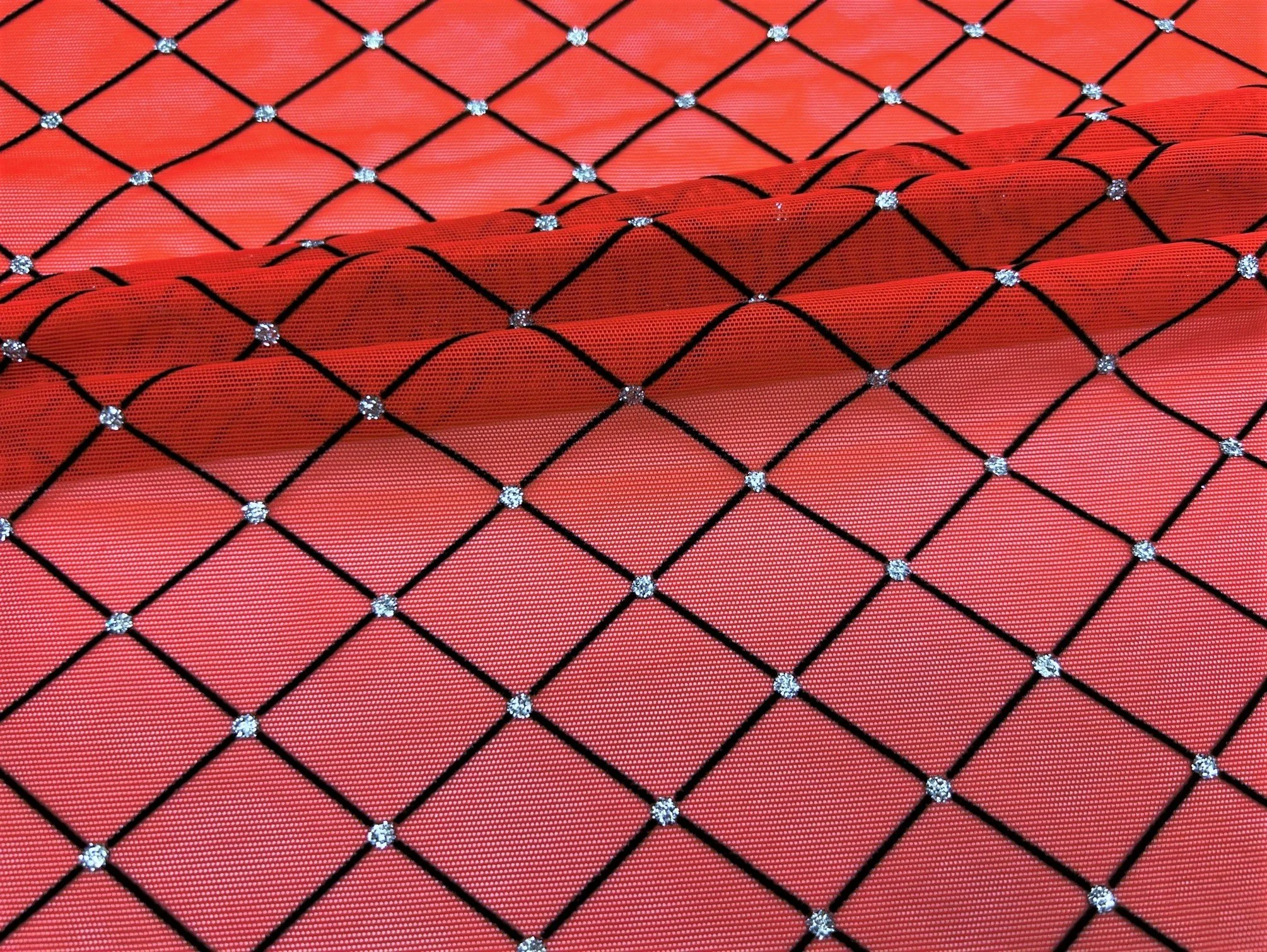 Diamonds Glitter Flock Stretch Mesh — NK Textile