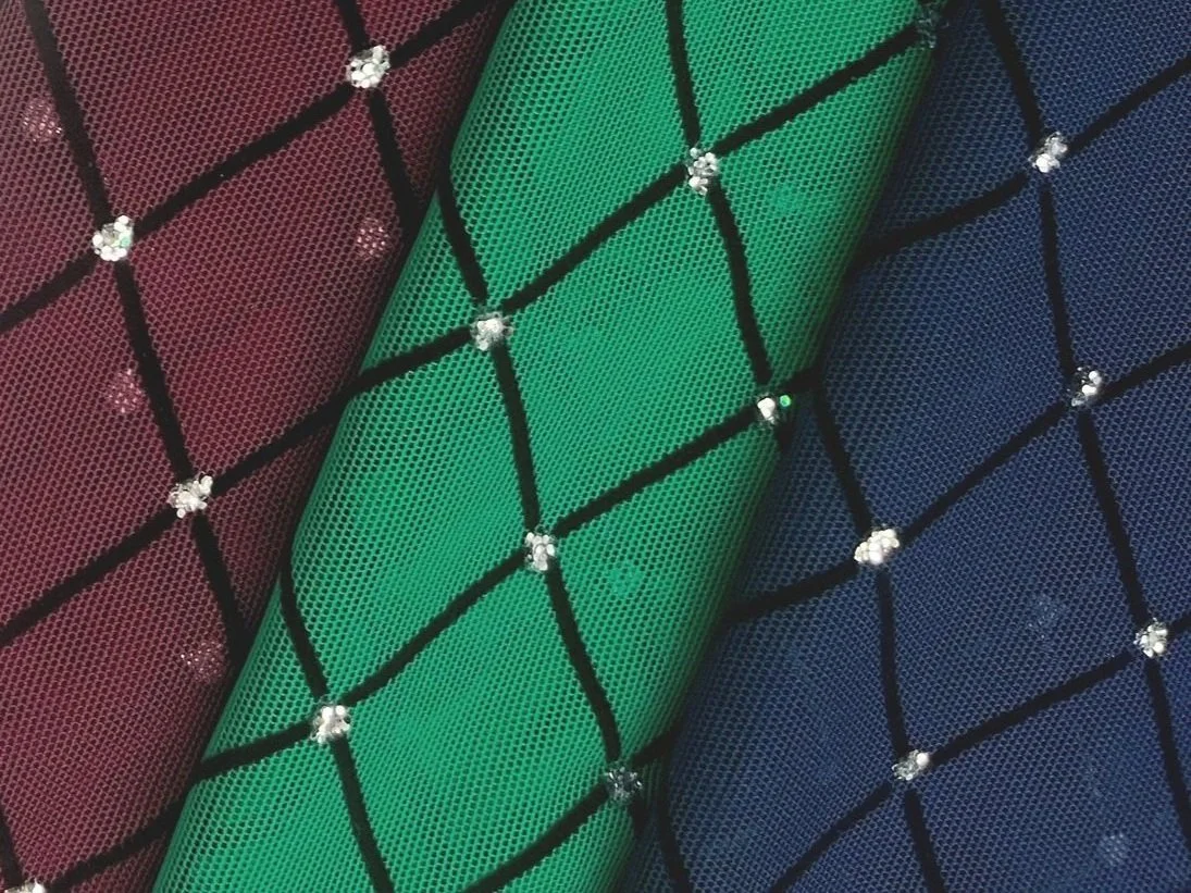 Diamonds Glitter Flock Stretch Mesh — NK Textile