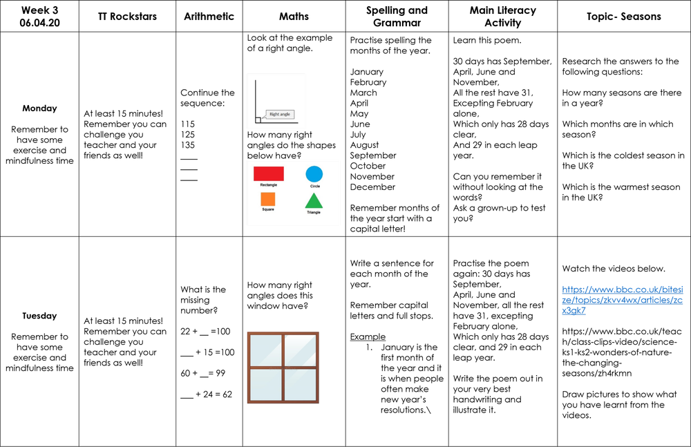 Year 3 Home Learning Week 3 — Dale Community Primary School