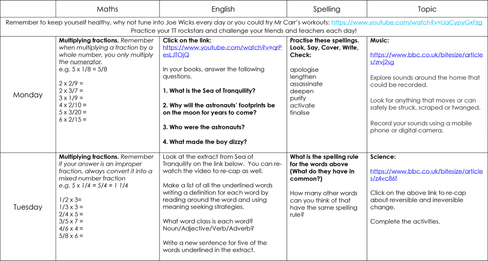 Year 5 Home Learning Week 14 — Dale Community Primary School