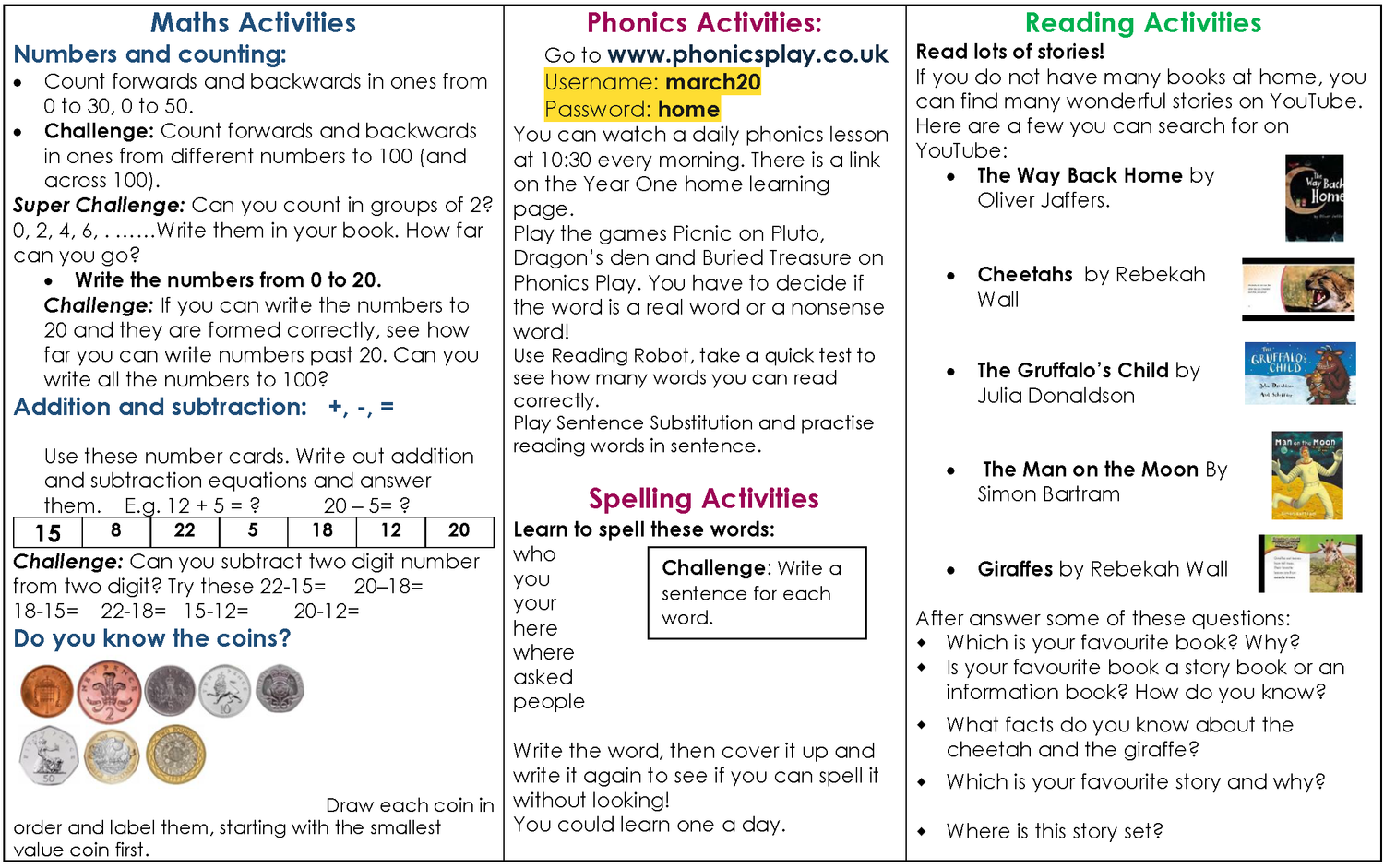 Year 1 Home Learning Week 18 — Dale Community Primary School