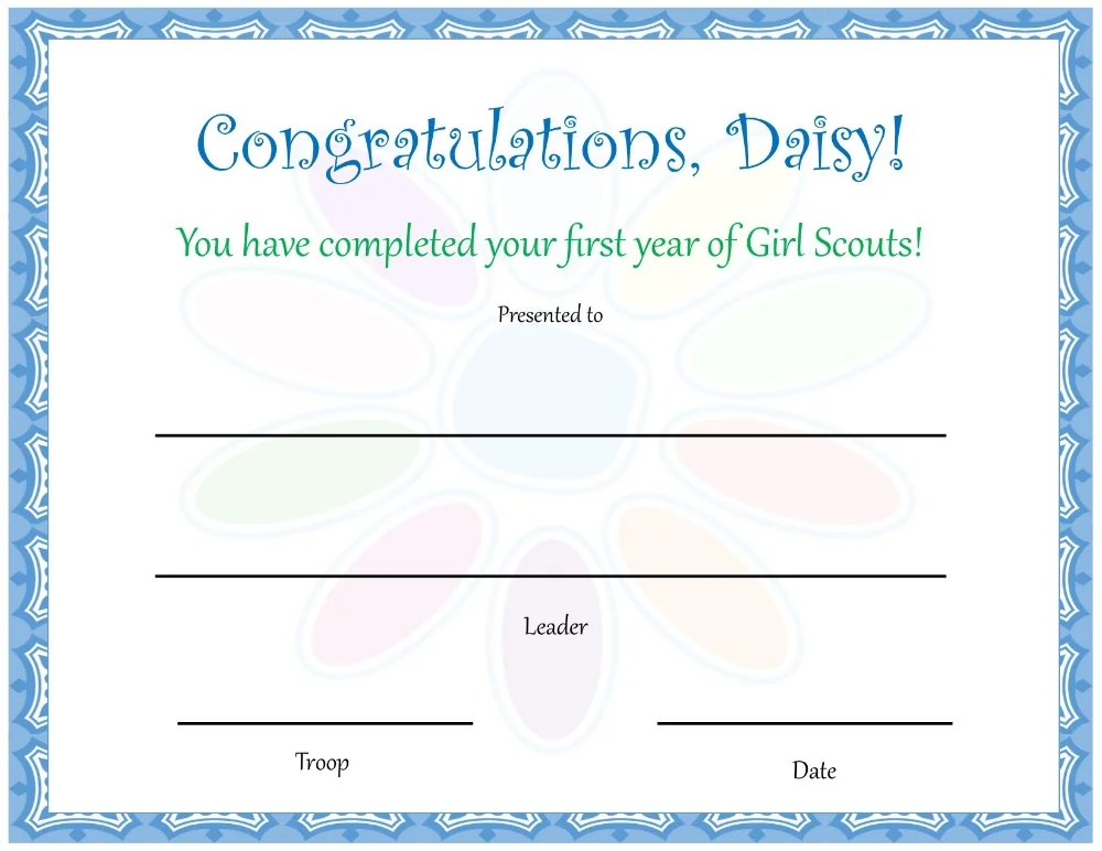 Girl Scout Daisy Petal Certificate