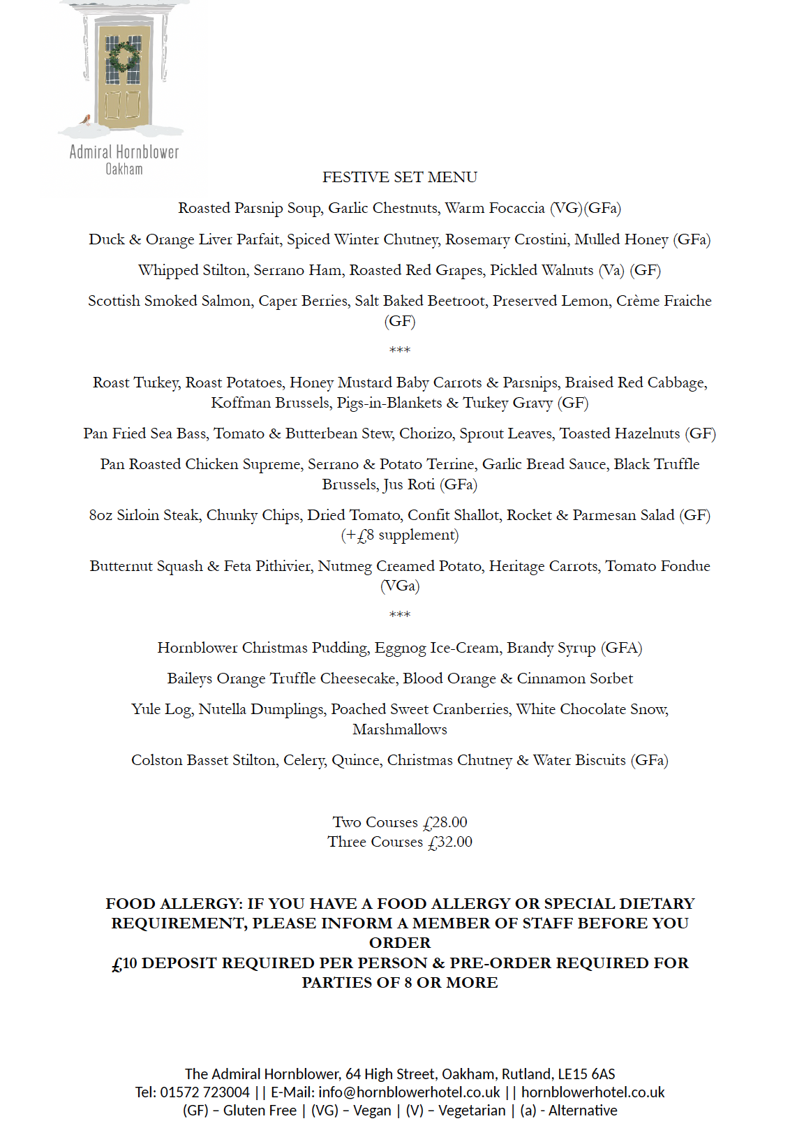 FESTIVE SET MENU 2024 — hornblower hotel