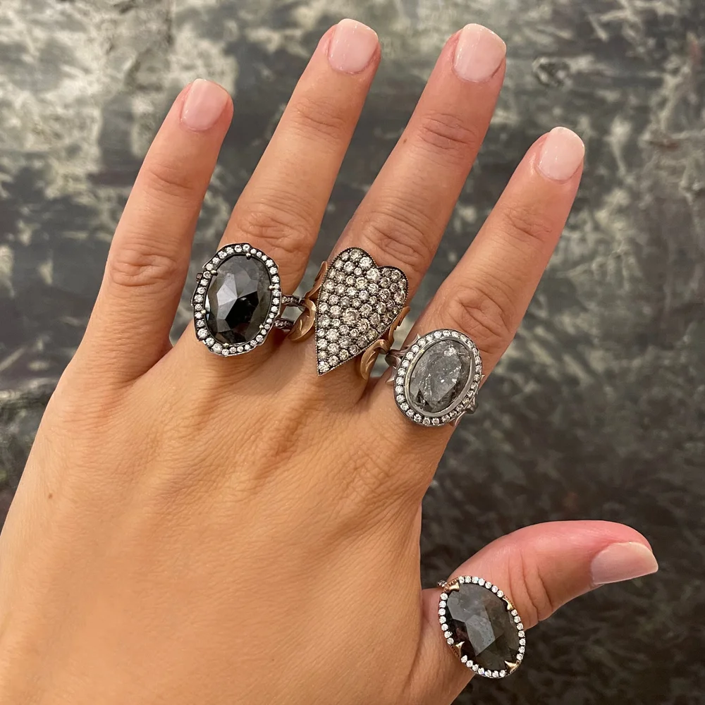 Rough Cut Black Diamond Ring