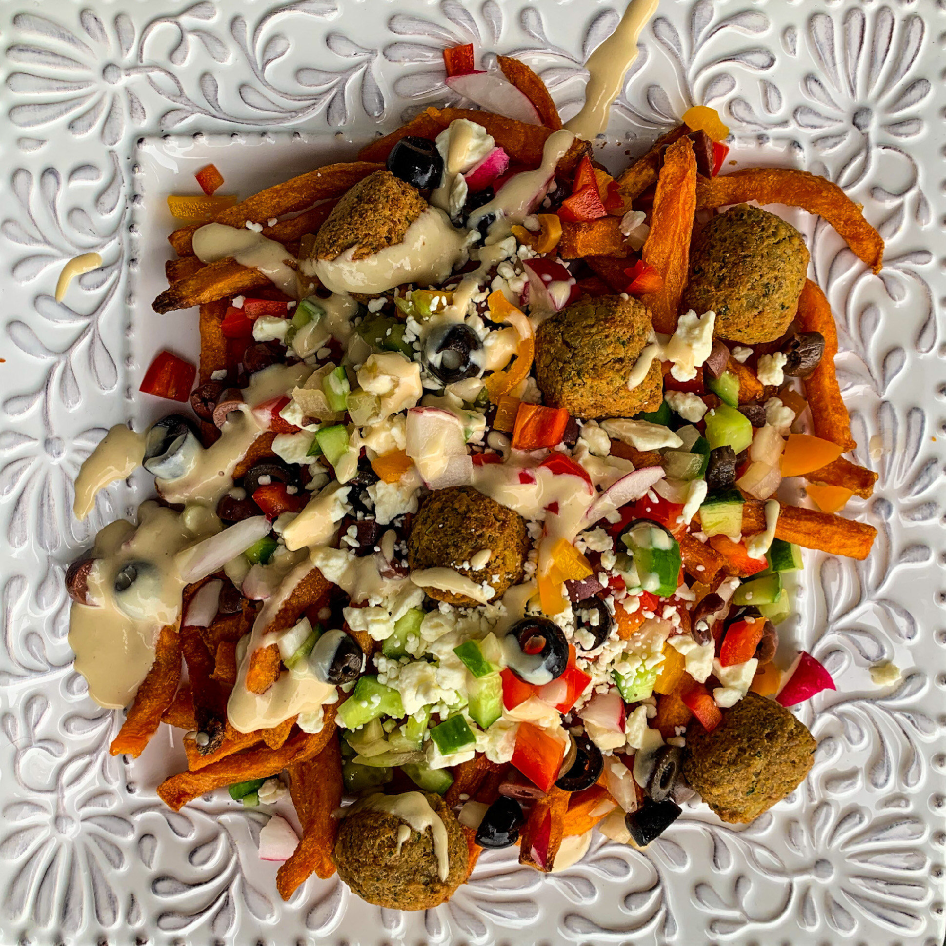 Mediterranean Loaded Fries with Tahini Sauce — Molly Morgan RD