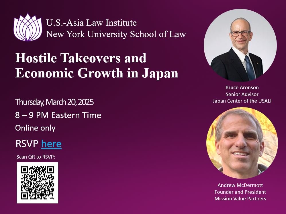 Hostile Takeovers and Economic Growth in Japan — U.S.-Asia Law Institute