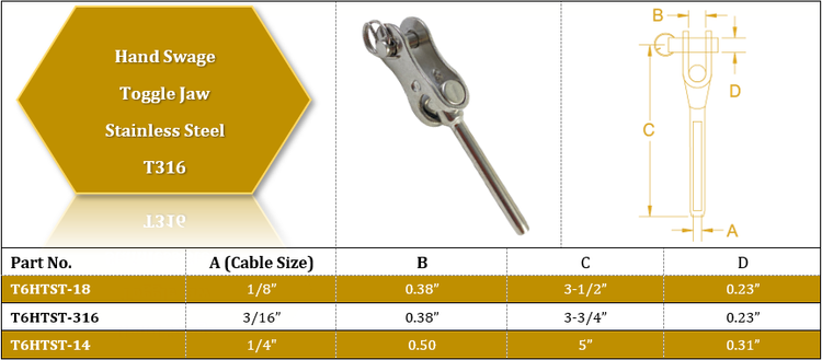 STAINLESS STEEL HAND & MACHINE SWAGE TOGGLE - T316 — Cable Rail Specialist