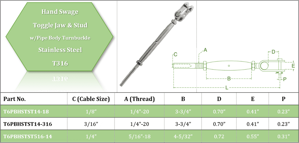 STAINLESS STEEL HAND & MACHINE SWAGE TOGGLE AND STUD TURNBUCKLE - T316 ...