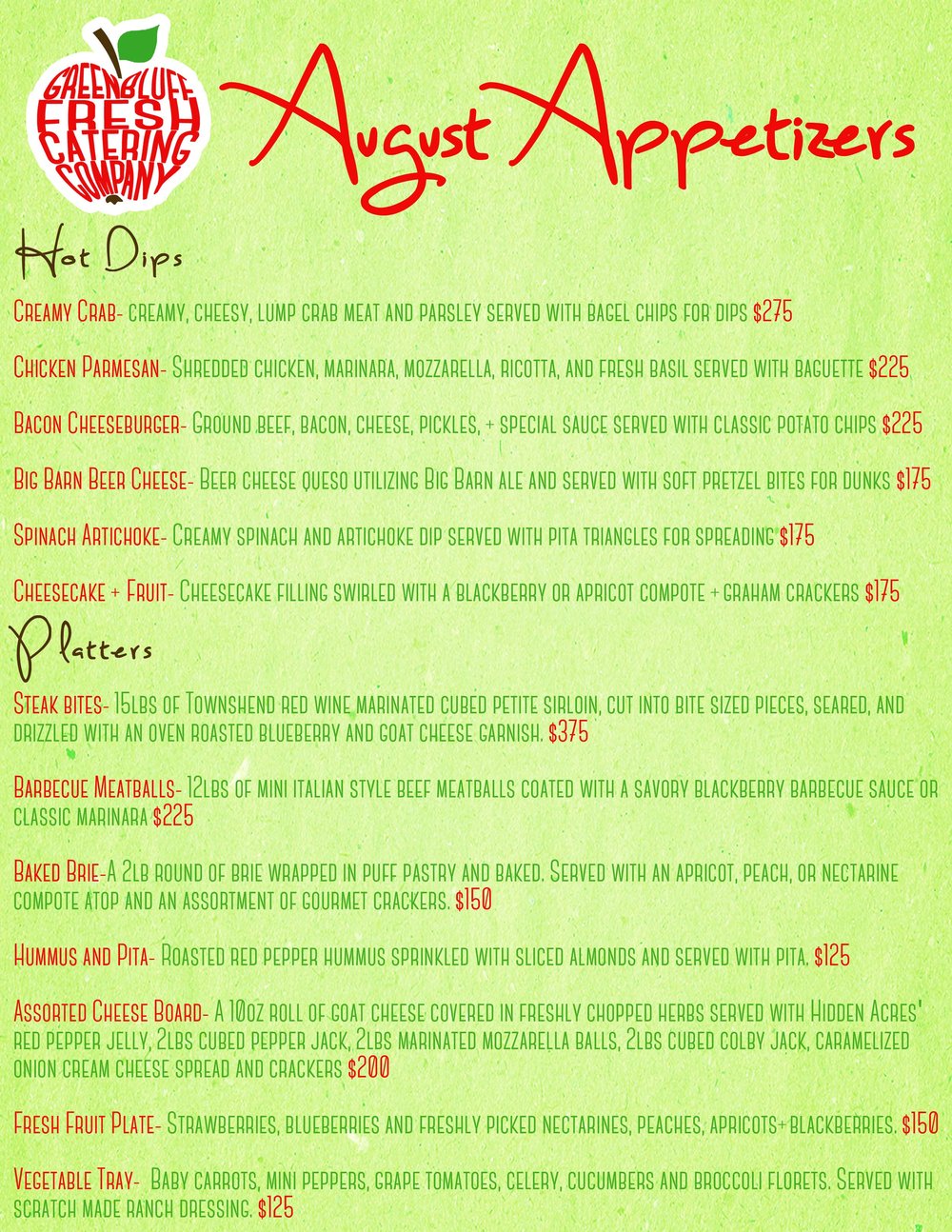 August's seasonal, farm fresh catering menu — Greenbluff Fresh Catering ...