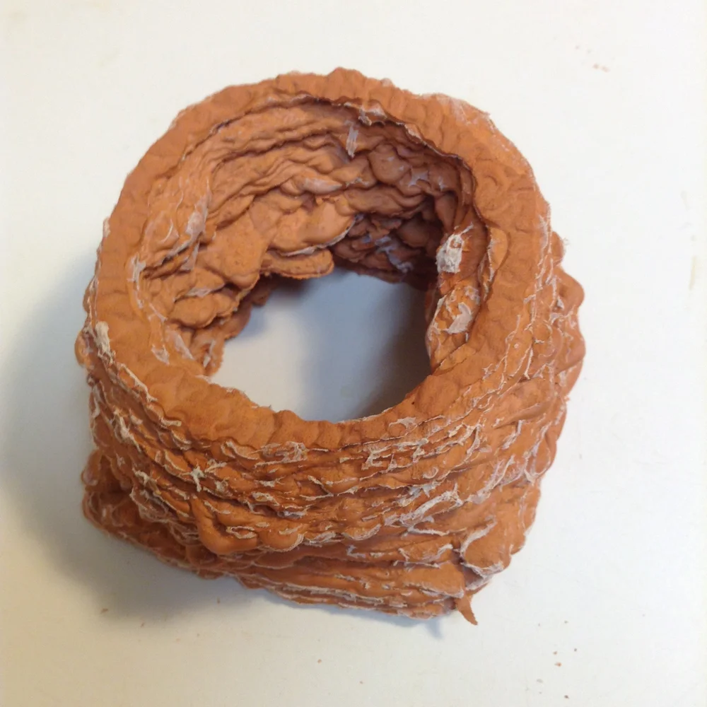 Hand-printed, thickened clay slip becomes dimensional with paper ...