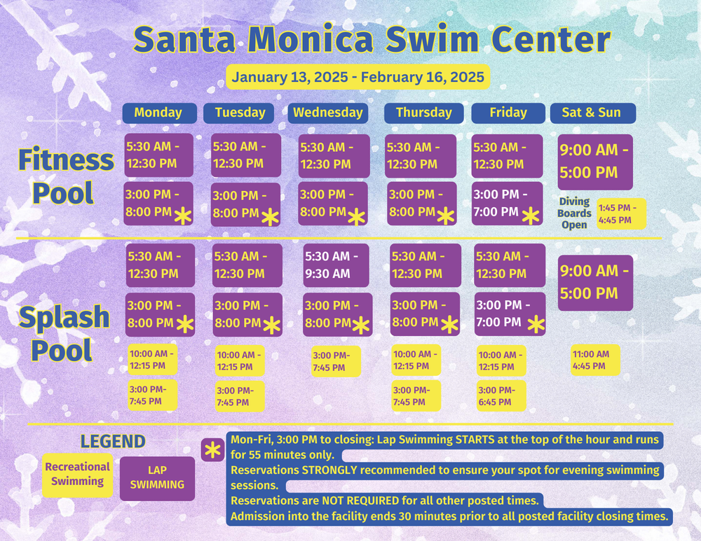 Winter 2025 Lap Swim Hours starting January 6, 2025 — Santa Monica ...