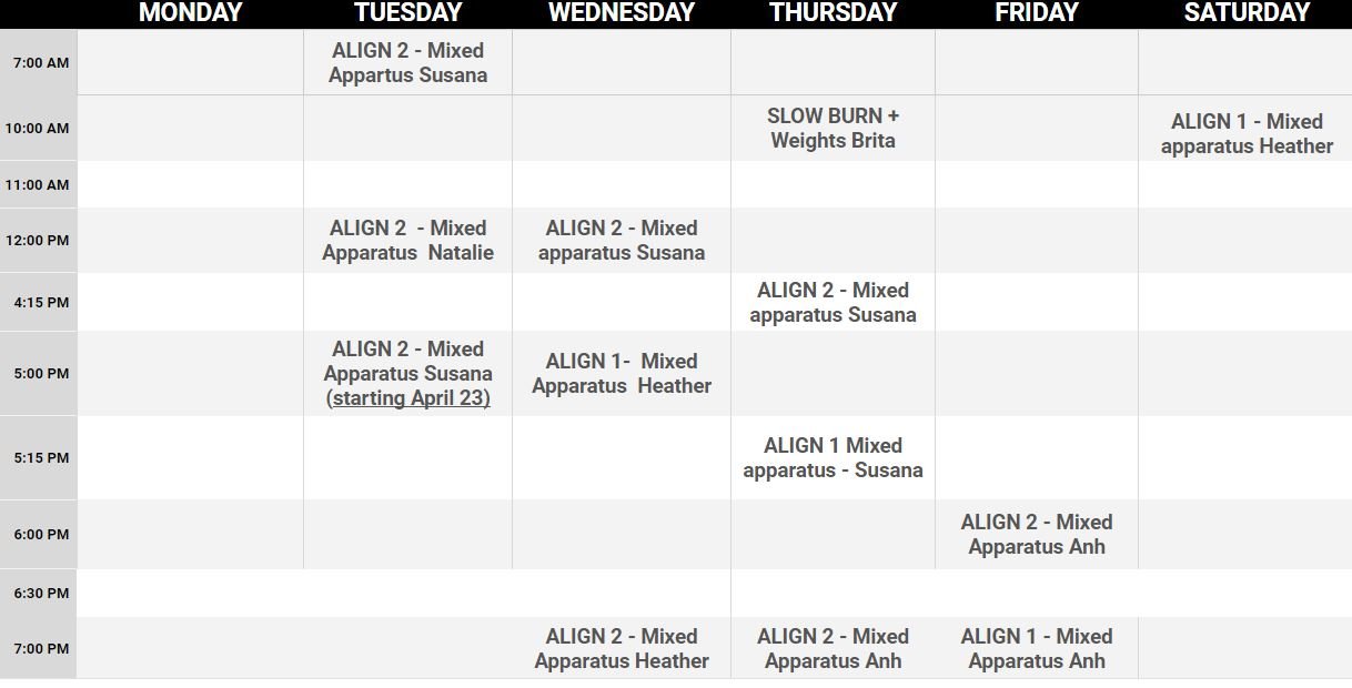 Schedule — ALIGN PILATES MVMT