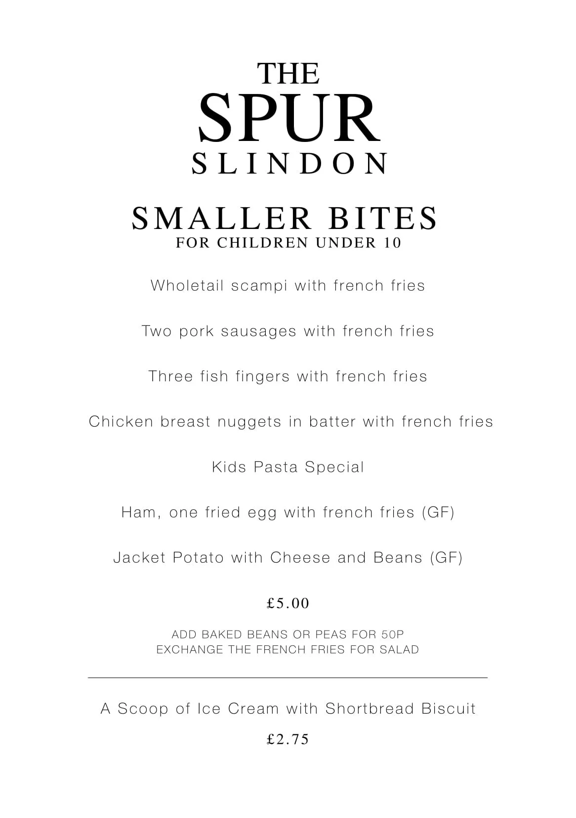Menu — THE SPUR SLINDON