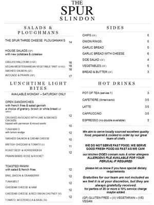 Menu — THE SPUR SLINDON