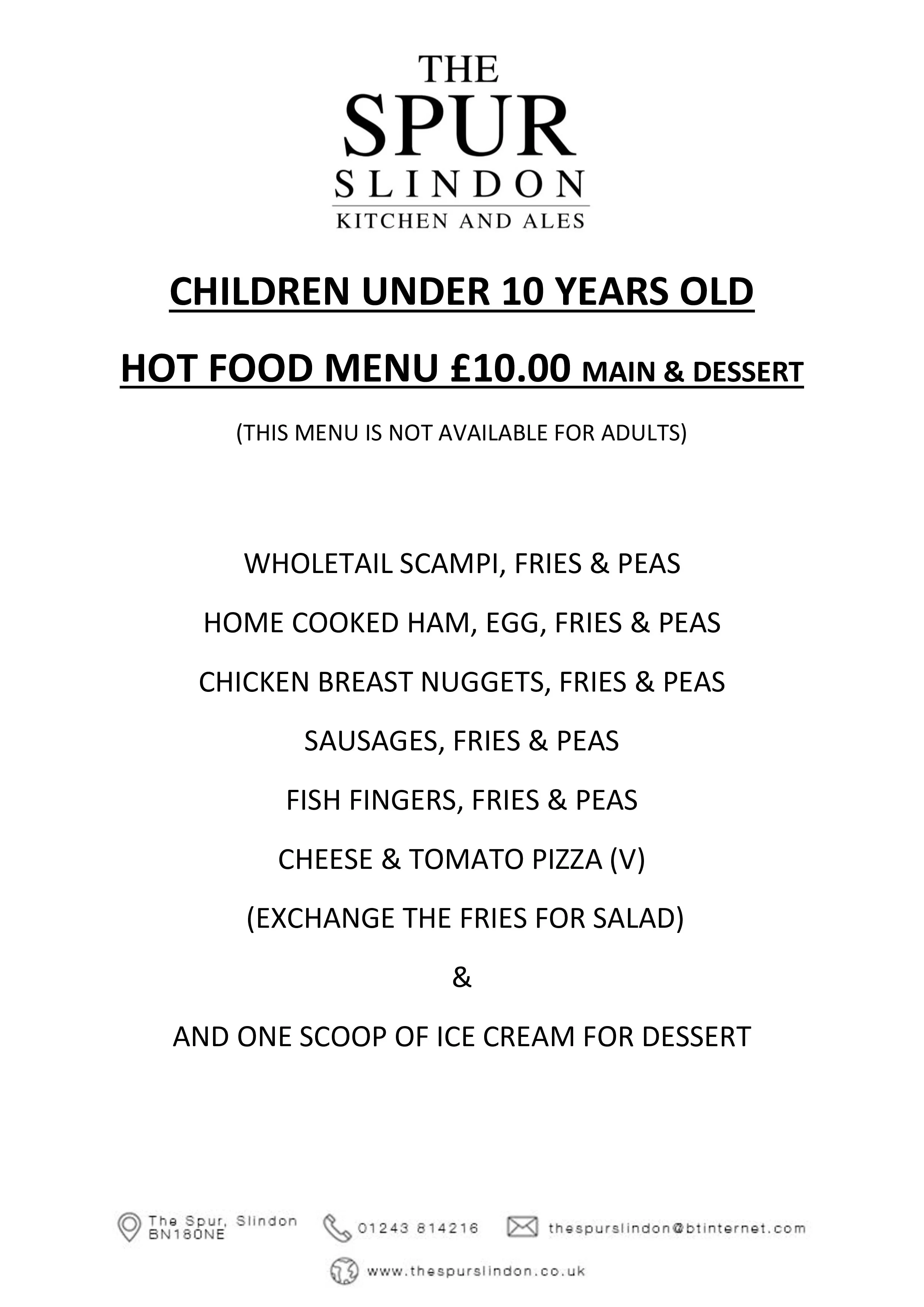 Menu — THE SPUR SLINDON