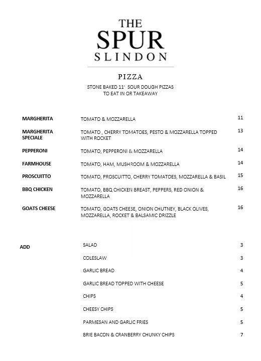 Menu — THE SPUR SLINDON