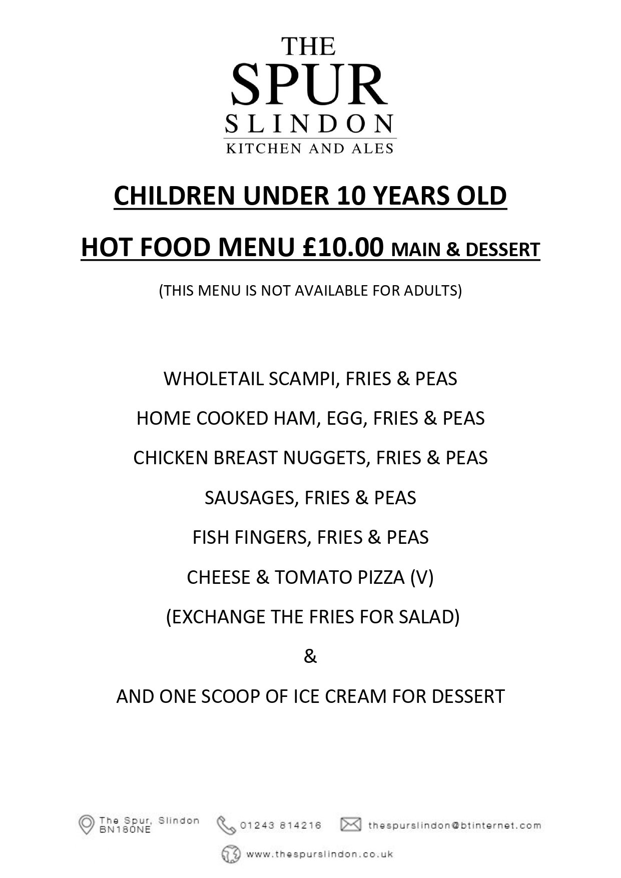 Menu — THE SPUR SLINDON