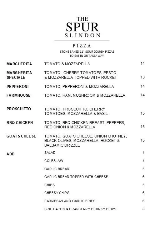 Menu — THE SPUR SLINDON