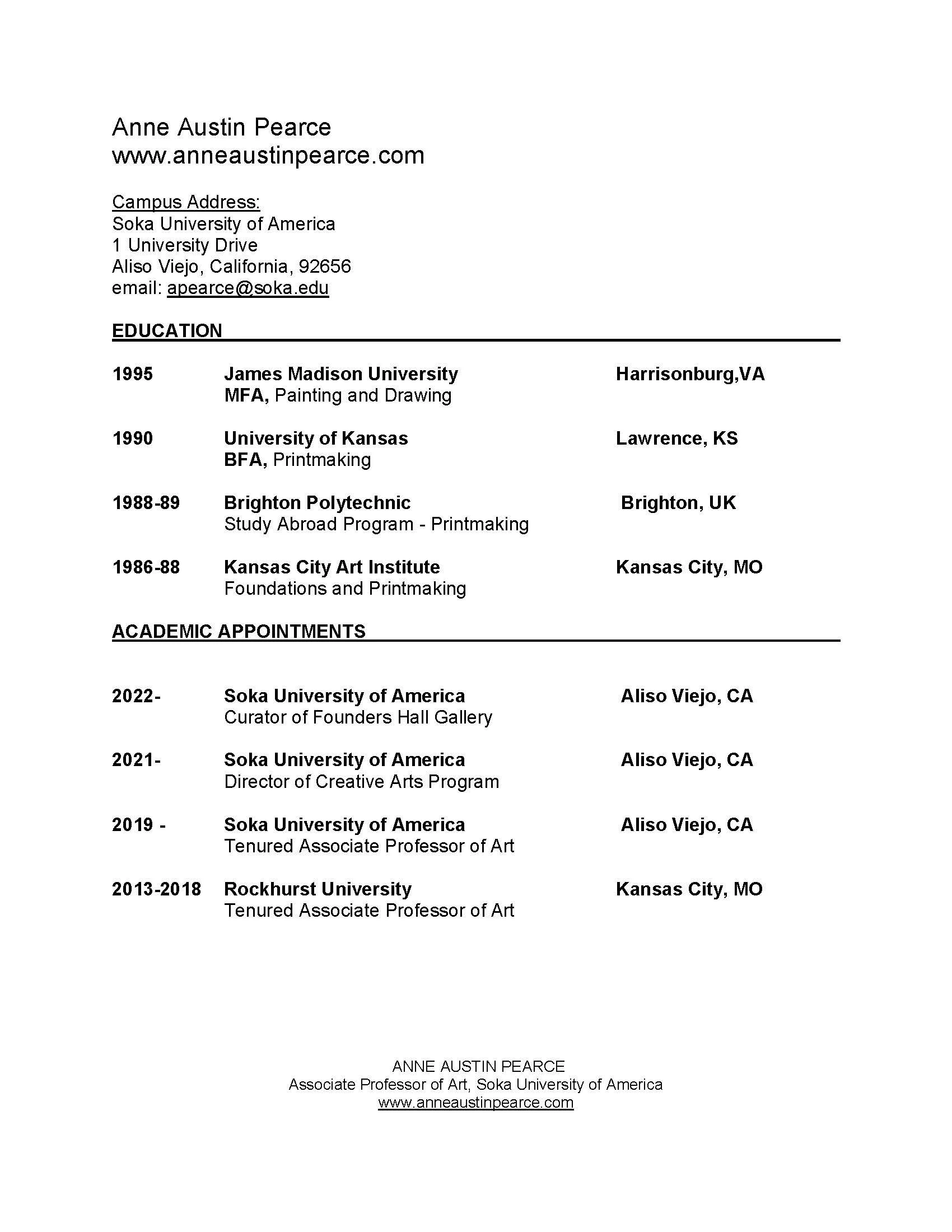 CV — Anne Austin Pearce