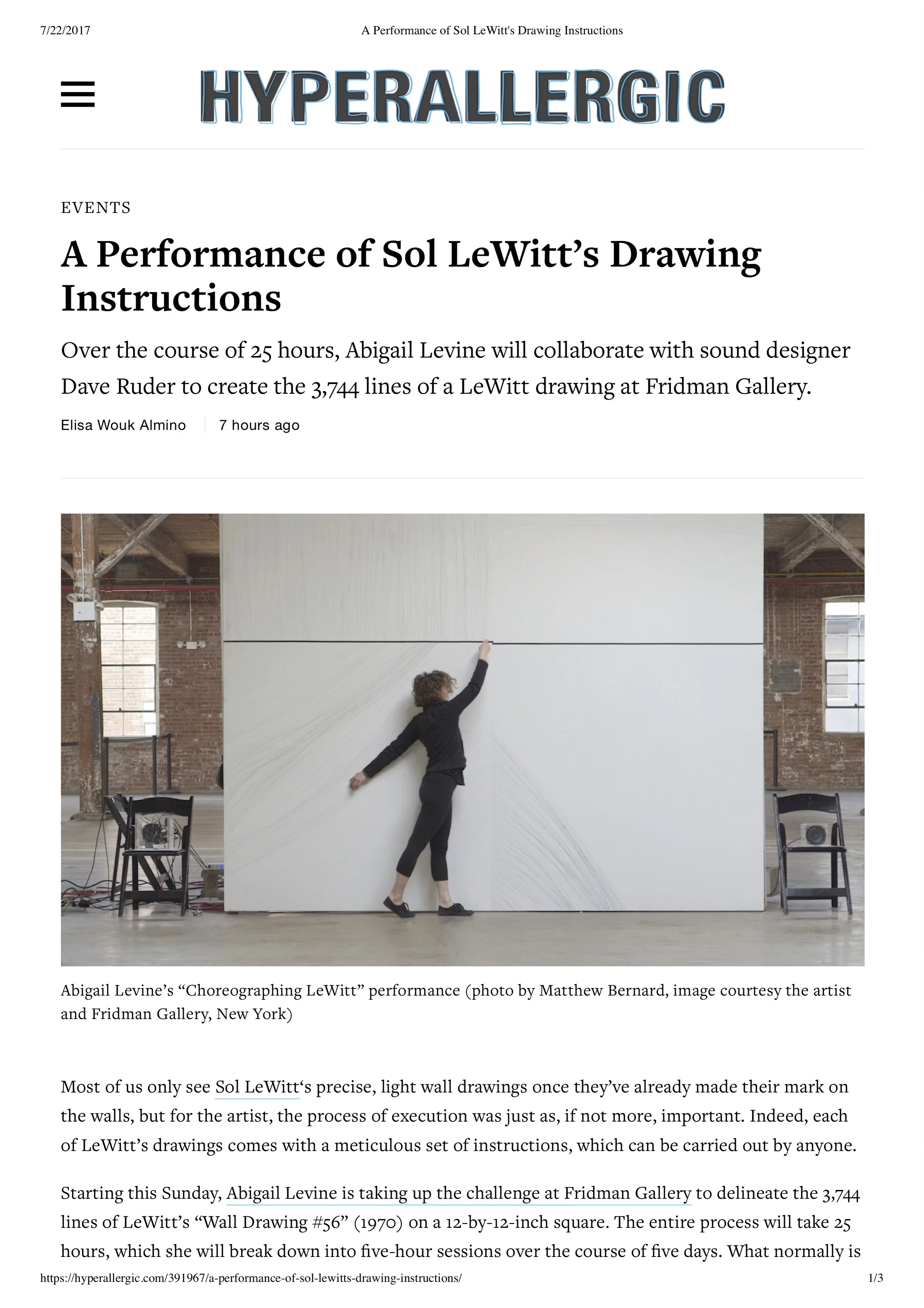 Restagings No. 1: Choreographing LeWitt (2017) — Abigail Levine