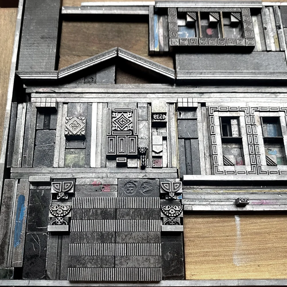 Letterpress printed portraits of homes and buildings using metal type ...