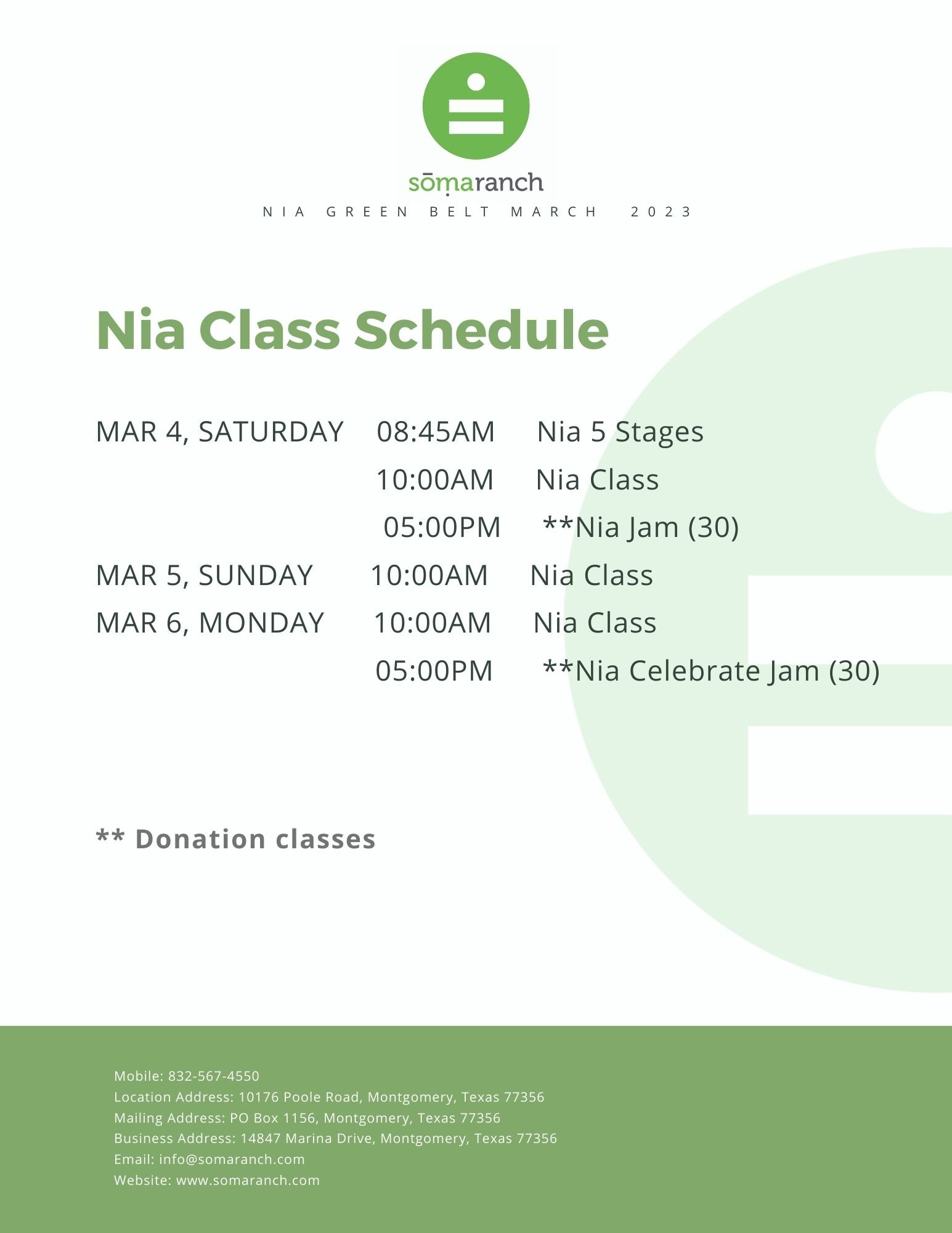 Nia Green Belt Public Classes — Soma Ranch