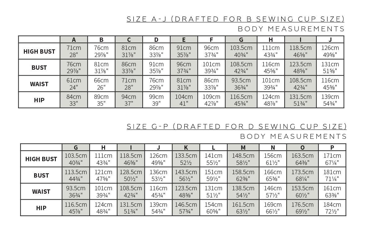 Sizing chart — In the Folds