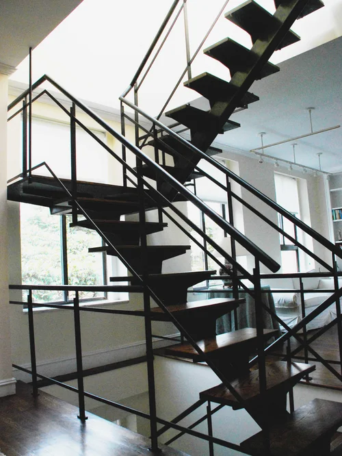 Single Stringer Staircase With Oak treads — Custom Metal Fabrication in ...