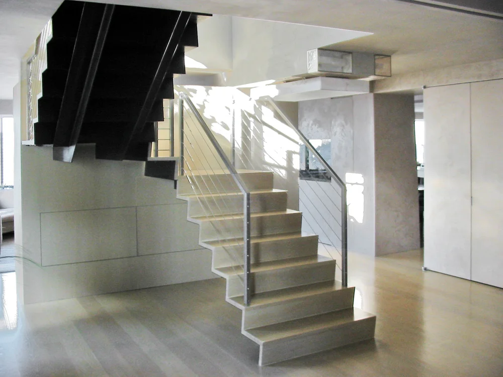 Staircase with Cable Railing — Custom Metal Fabrication in Brooklyn NYC