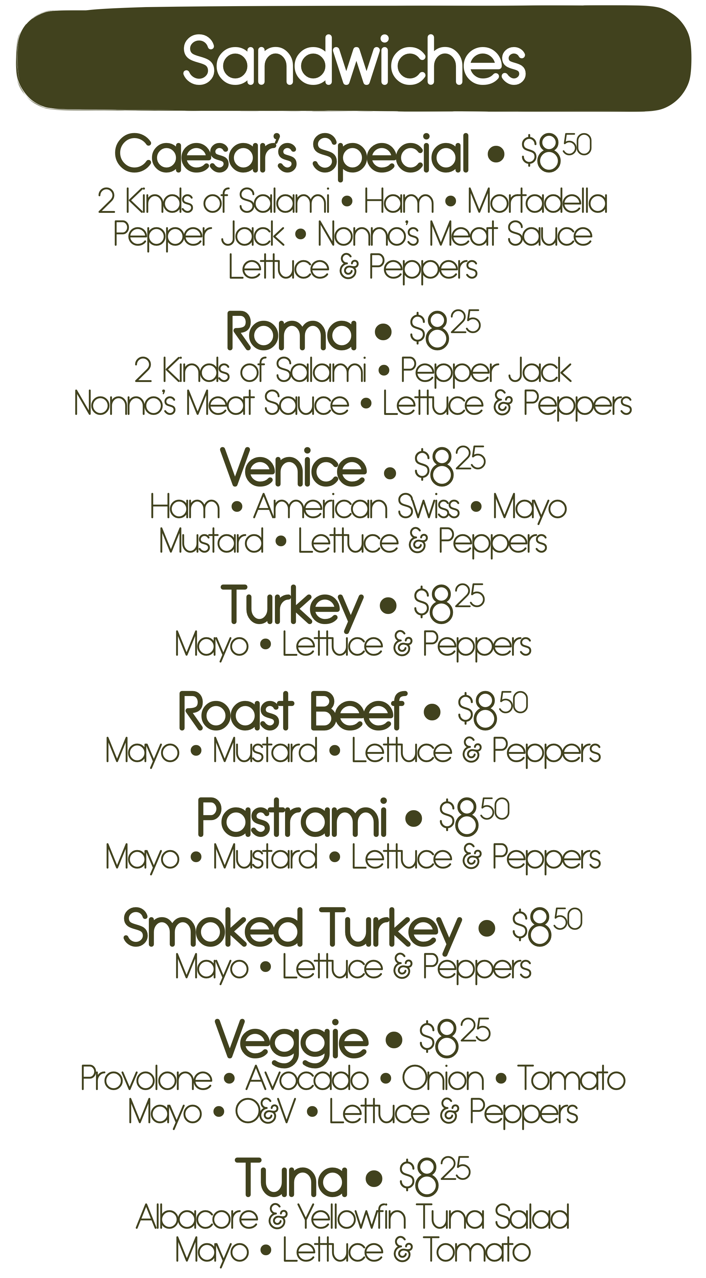 Menu — Caesar's Deli
