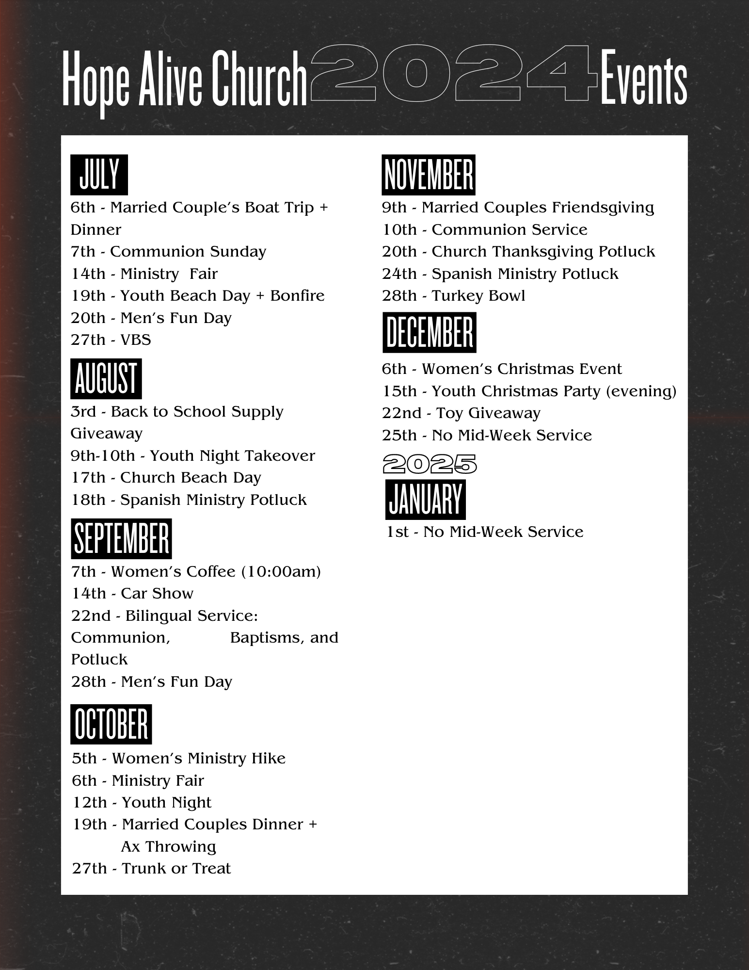 Upcoming Events — HOPE ALIVE CHURCH