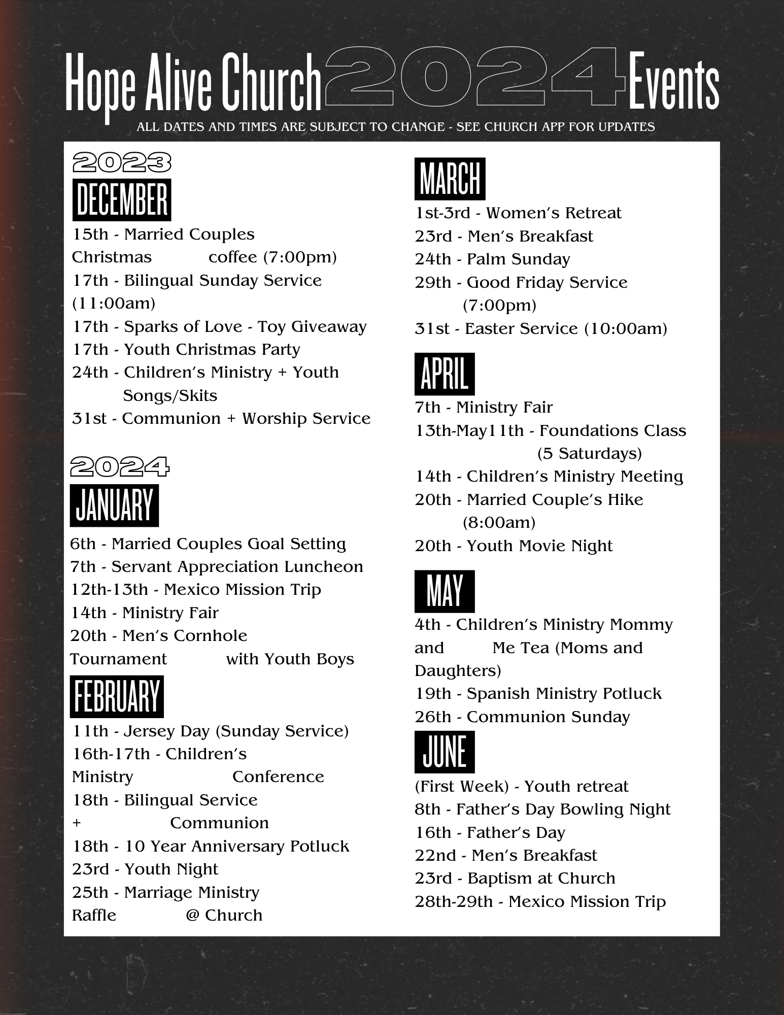 Upcoming Events — HOPE ALIVE CHURCH