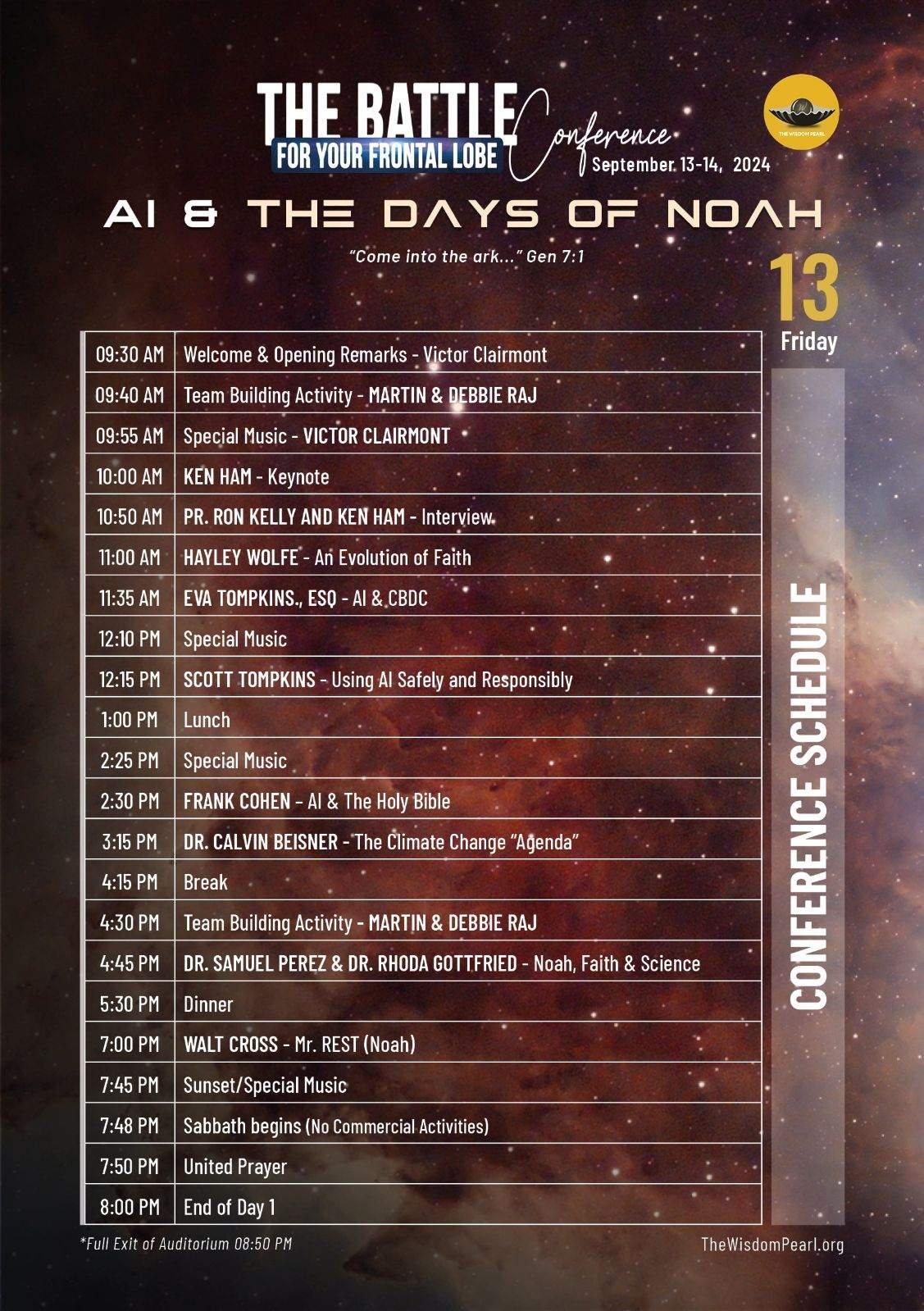 September 13-14 Ark Encounter Symposium Agenda — Fulcrum7