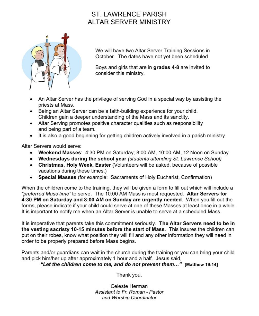 Altar Server — St. Lawrence School