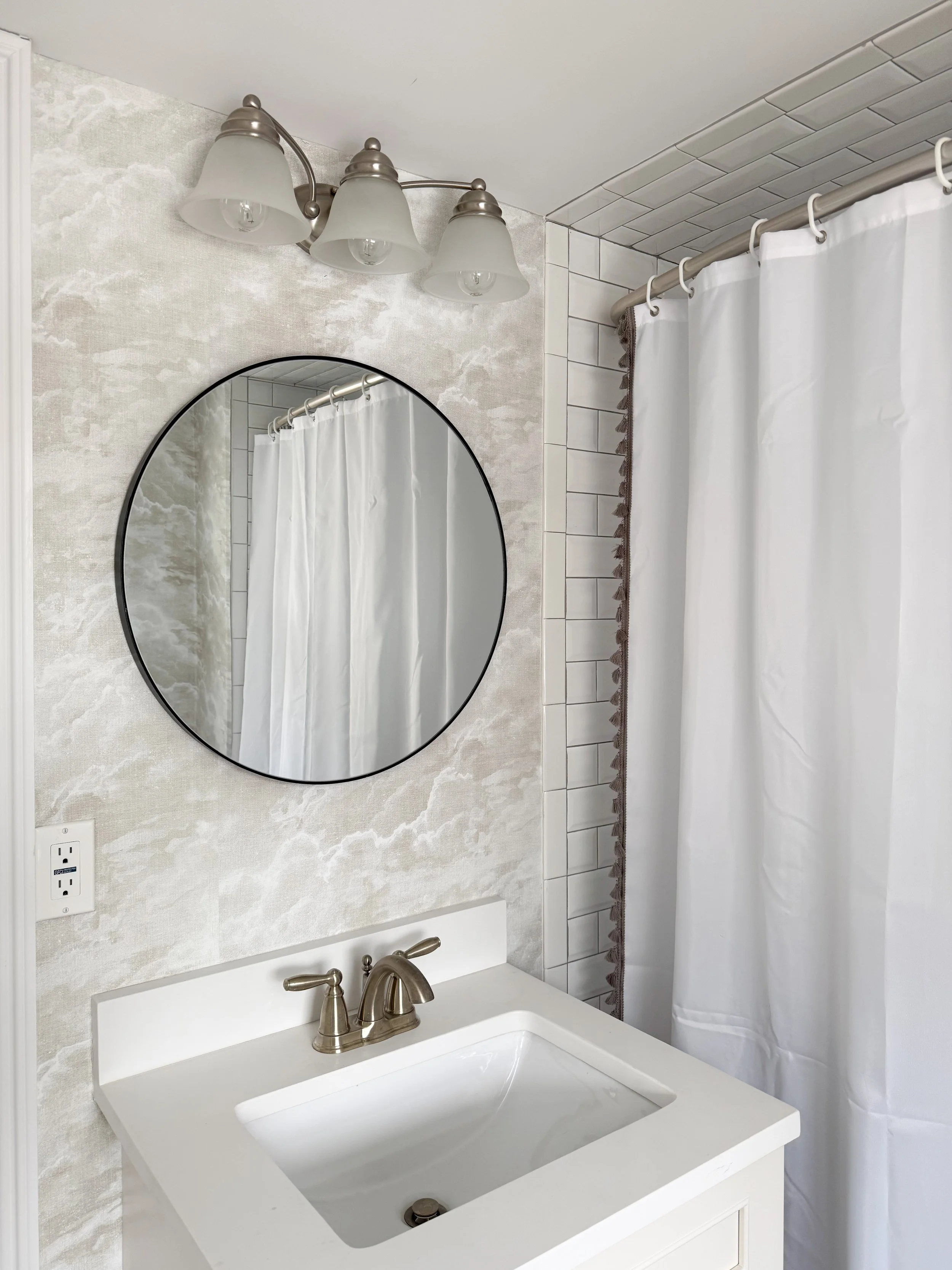 Attic Bathroom Refresh Ideas with Cloud Wallpaper and Budget Friendly ...