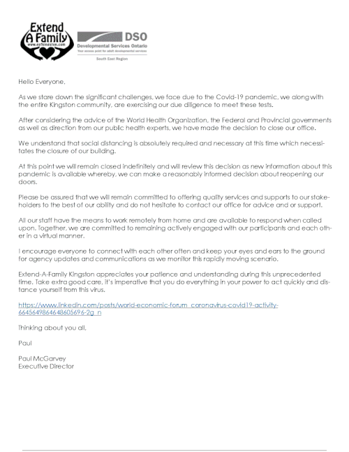 Service Disruption Notice — Extend-A-Family Kingston