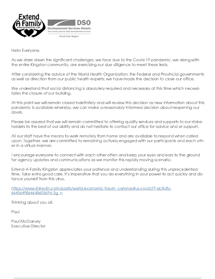 Service Disruption Notice — Extend-A-Family Kingston