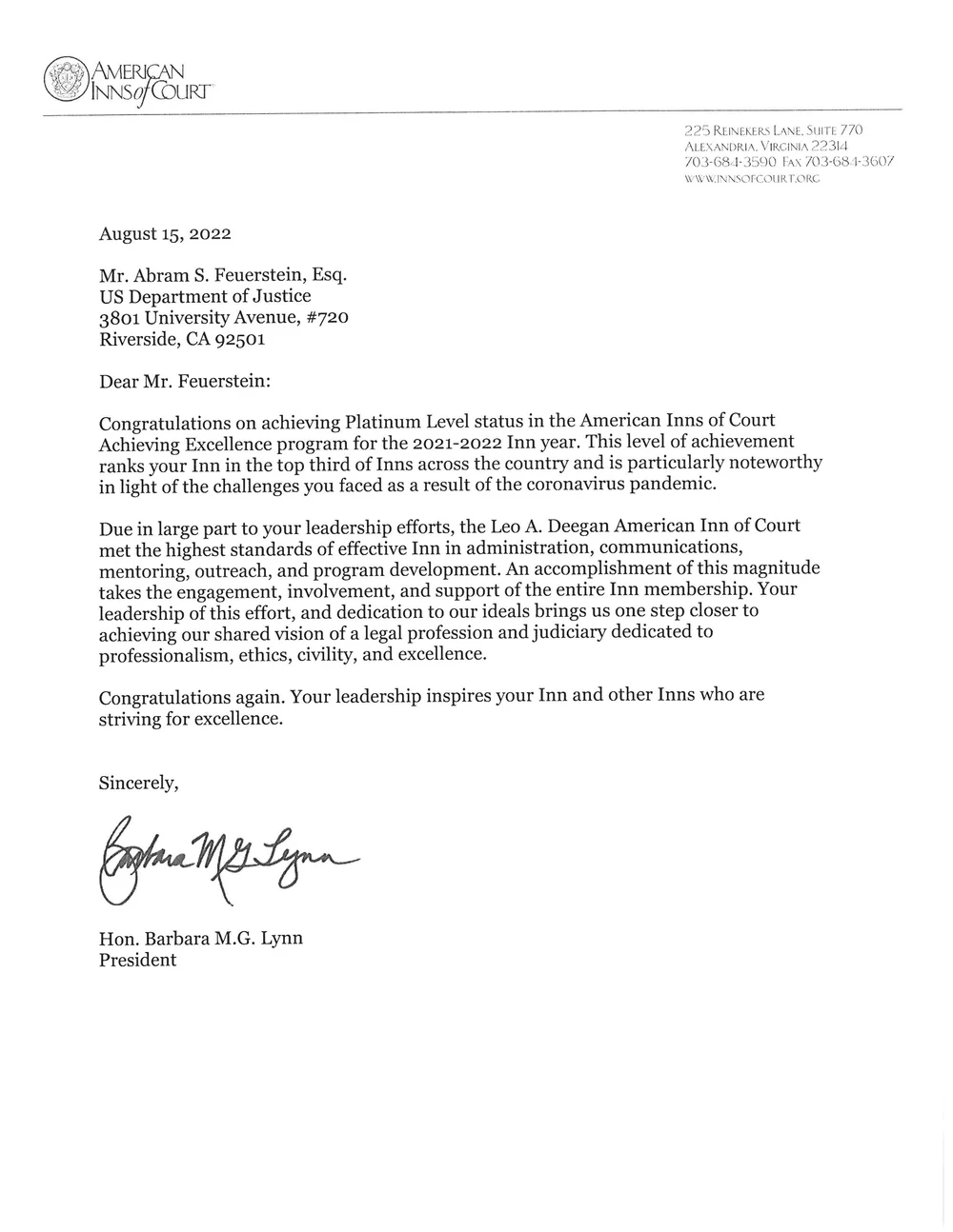 Leo A. Deegan Inn of Court Achieves Platinum Status for the 2021-2022 ...