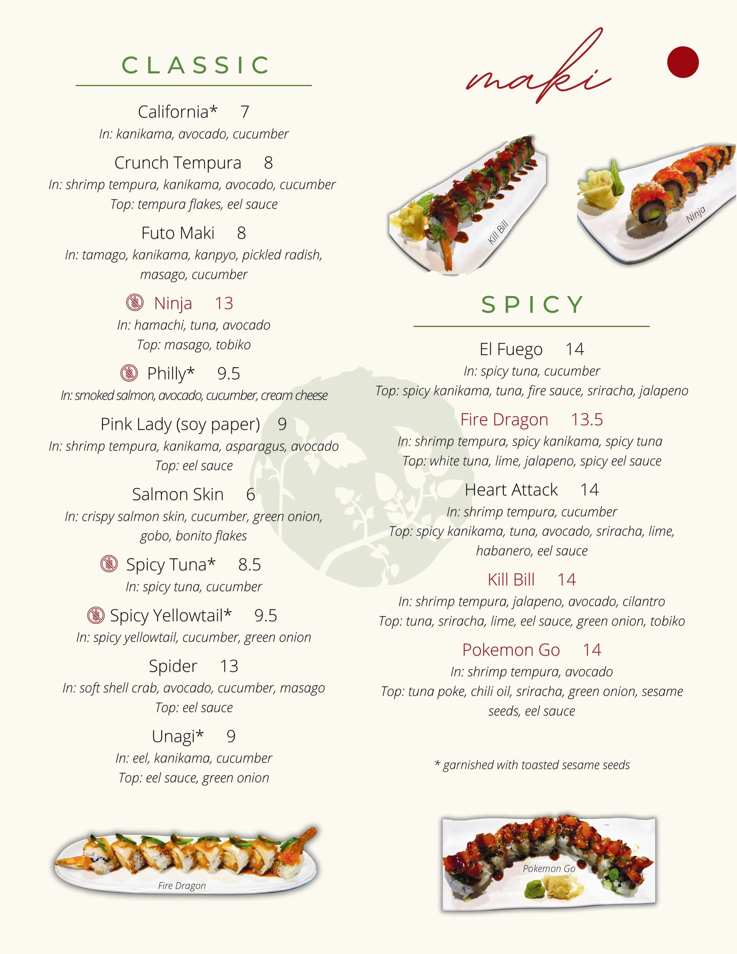 Wasabi Sushi Bar Modena Menu