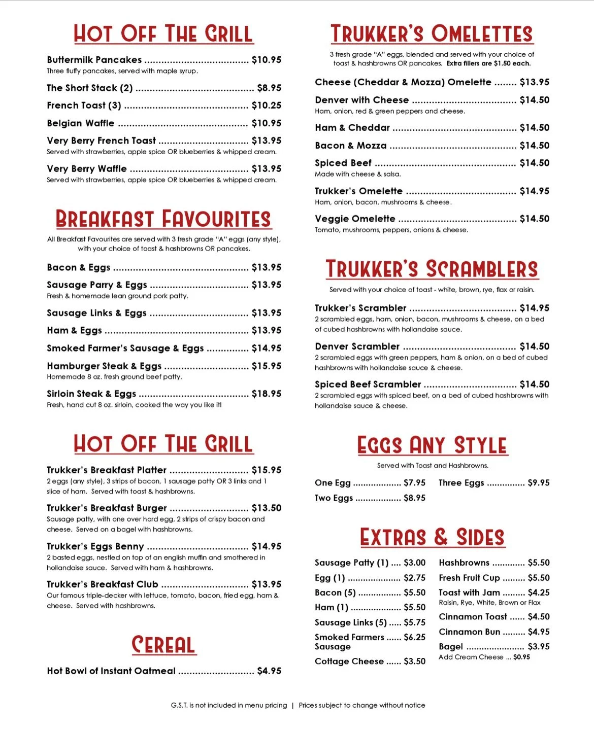 Menu — Trukker's