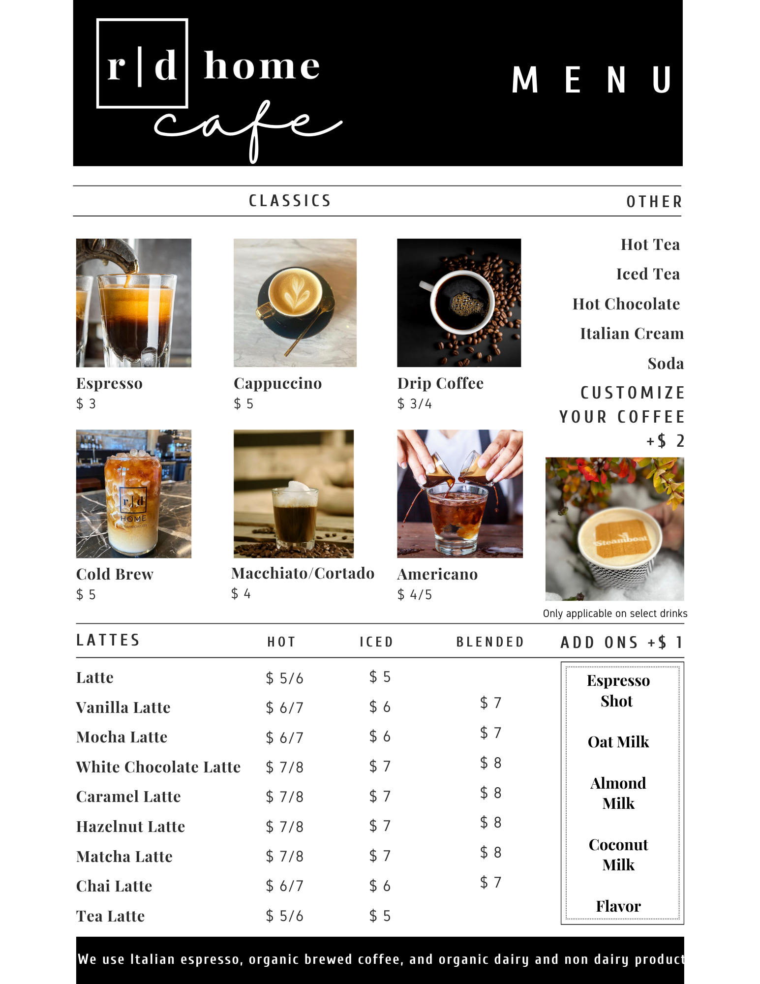 r | d home café menu — Rumor Designs