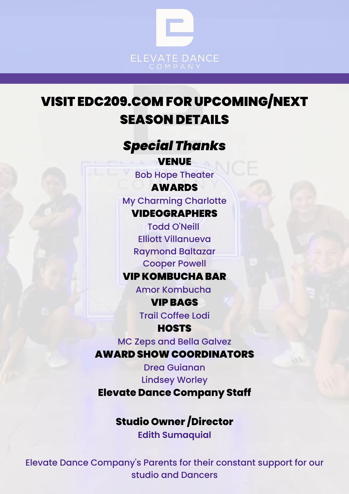 Showcase Program — Elevate Dance Company