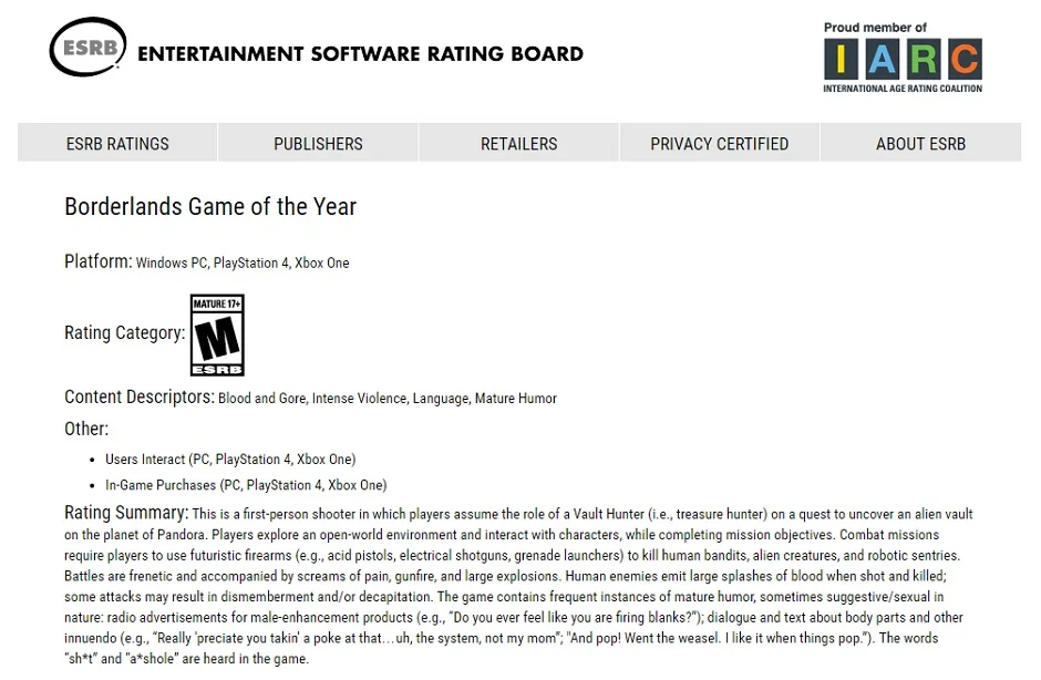 BORDERLANDS GAME OF THE YEAR Rating Appears For PS4/XboxOne/PC — GameTyrant