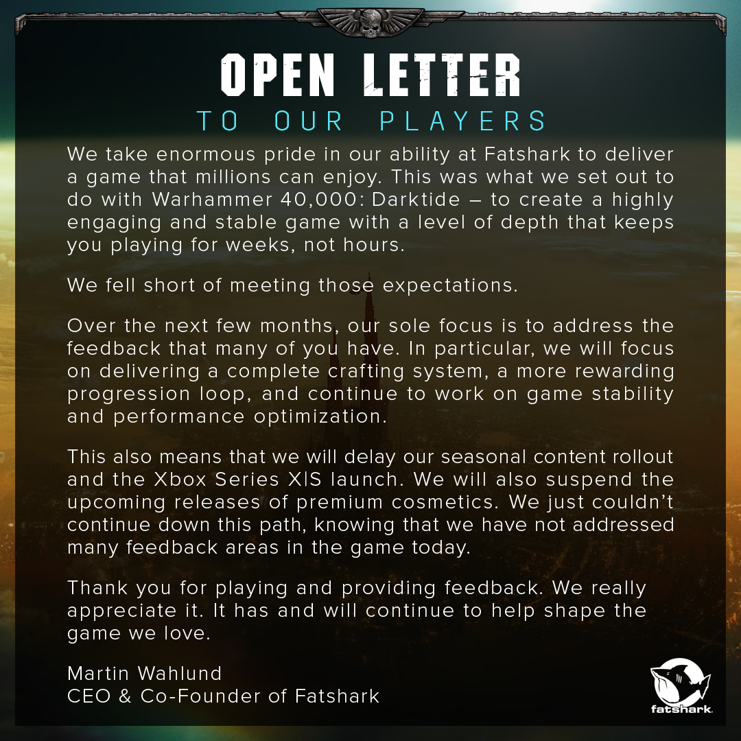 Fatshark Sends Open Letter To Players Of WARHAMMER 40,000: DARKTIDE ...