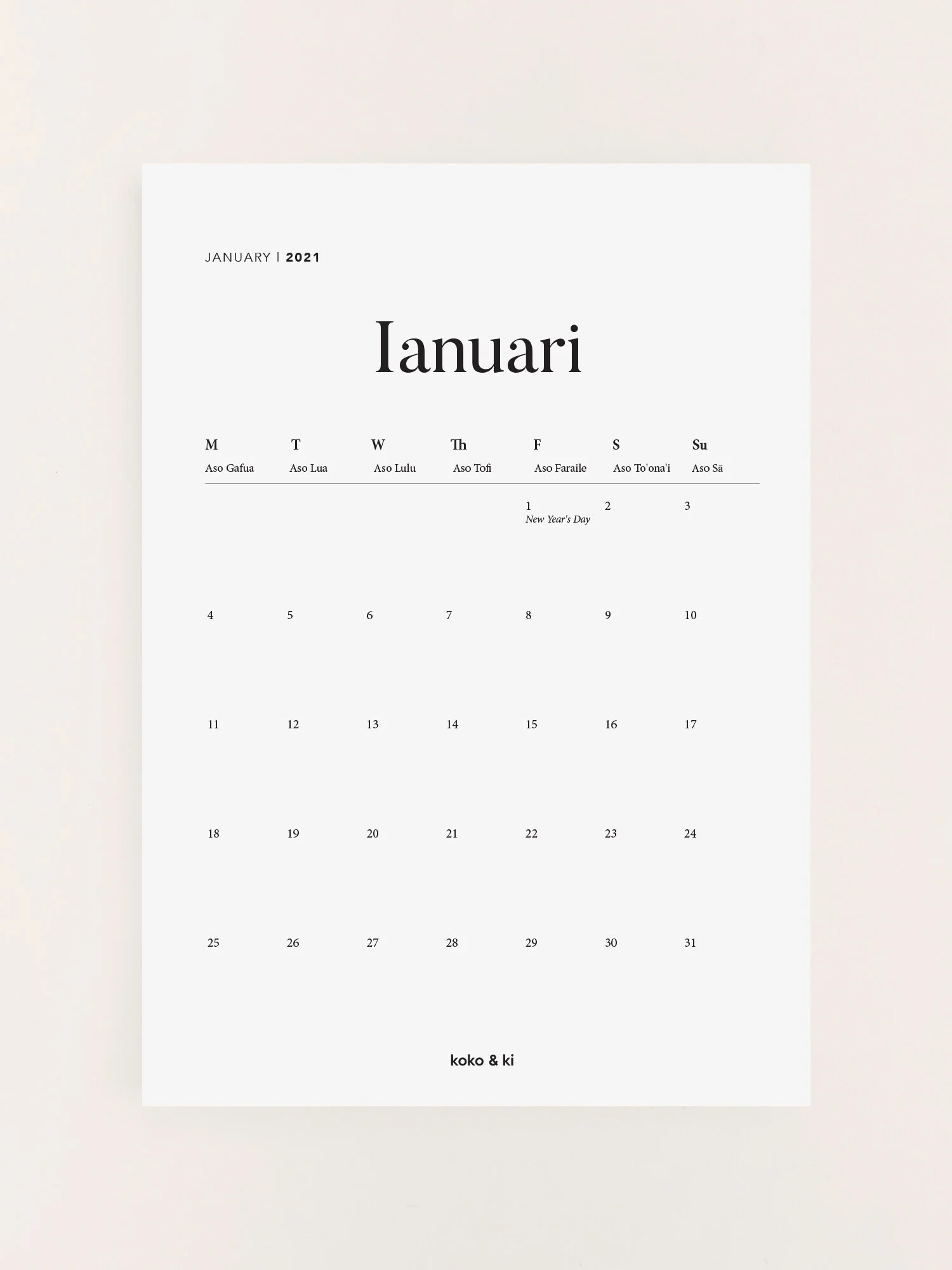 Kalena 2021 : Calendar 2021 - Blog Pasifika Design & Interiors - Koko ...