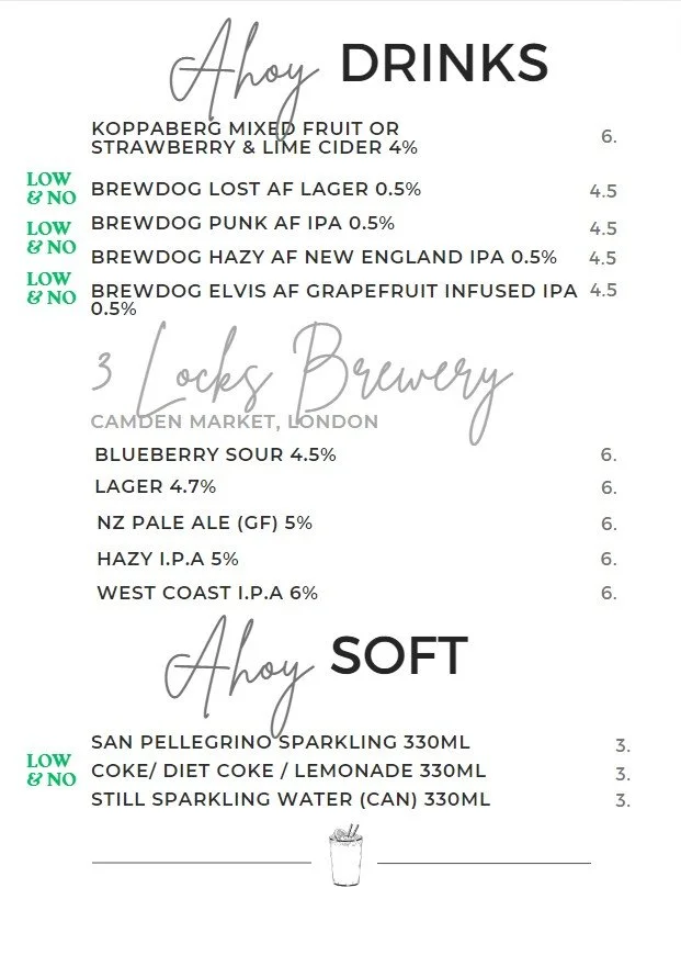 Drinks Menu — LONDON WATERBUS COMPANY