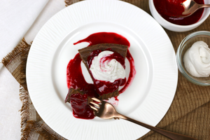Flourless Chocolate Cake with Raspberry Coulis and Minted Coconut Cream ...