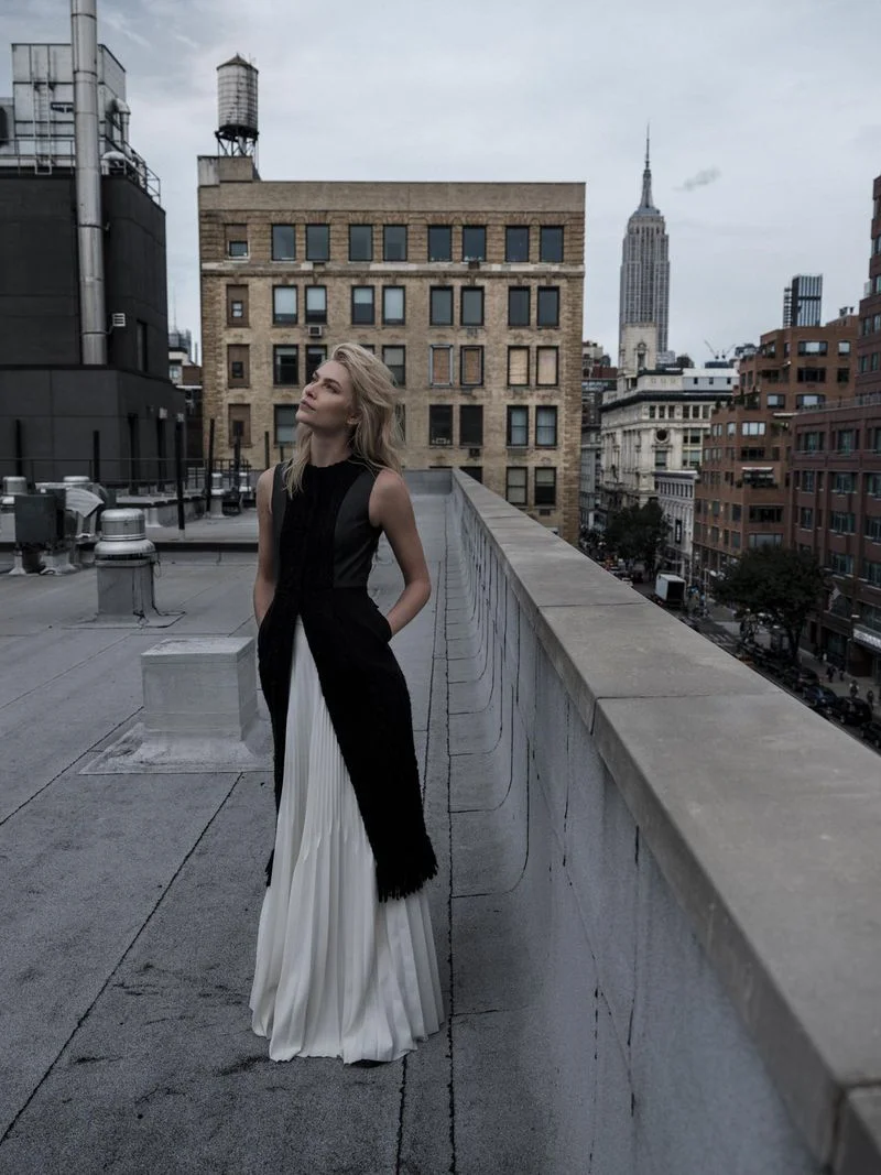 JuanKr Flashes A Pensive Aline Weber Against New York Clouds For ELLE ...