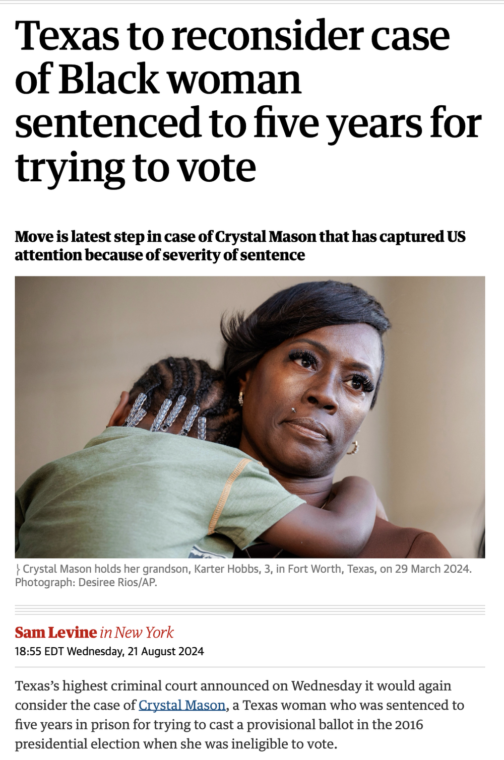 Texas High Court Will Rehear Crystal Mason 2016 Voting Case — Anne of ...